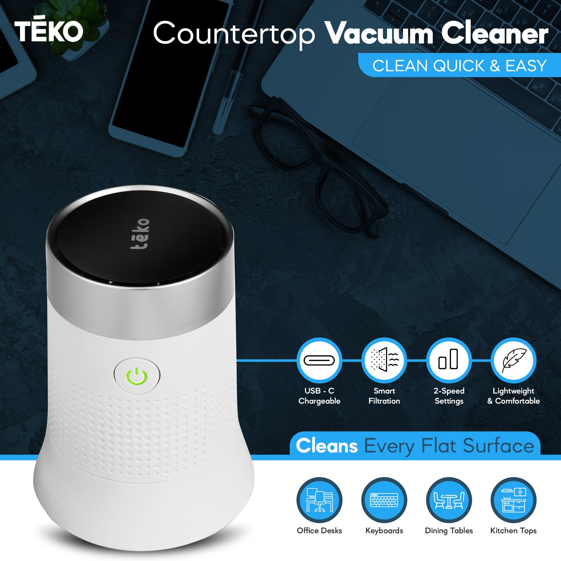 Teko Cordless Lightweight Countertop Vacuum – Teko Clean